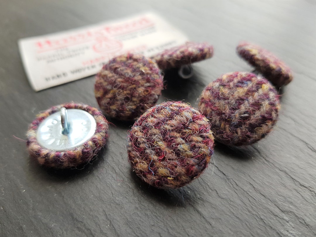 Hand Covered Burgundy Harris Tweed Buttons, Herringbone Wool Fabric - Etsy