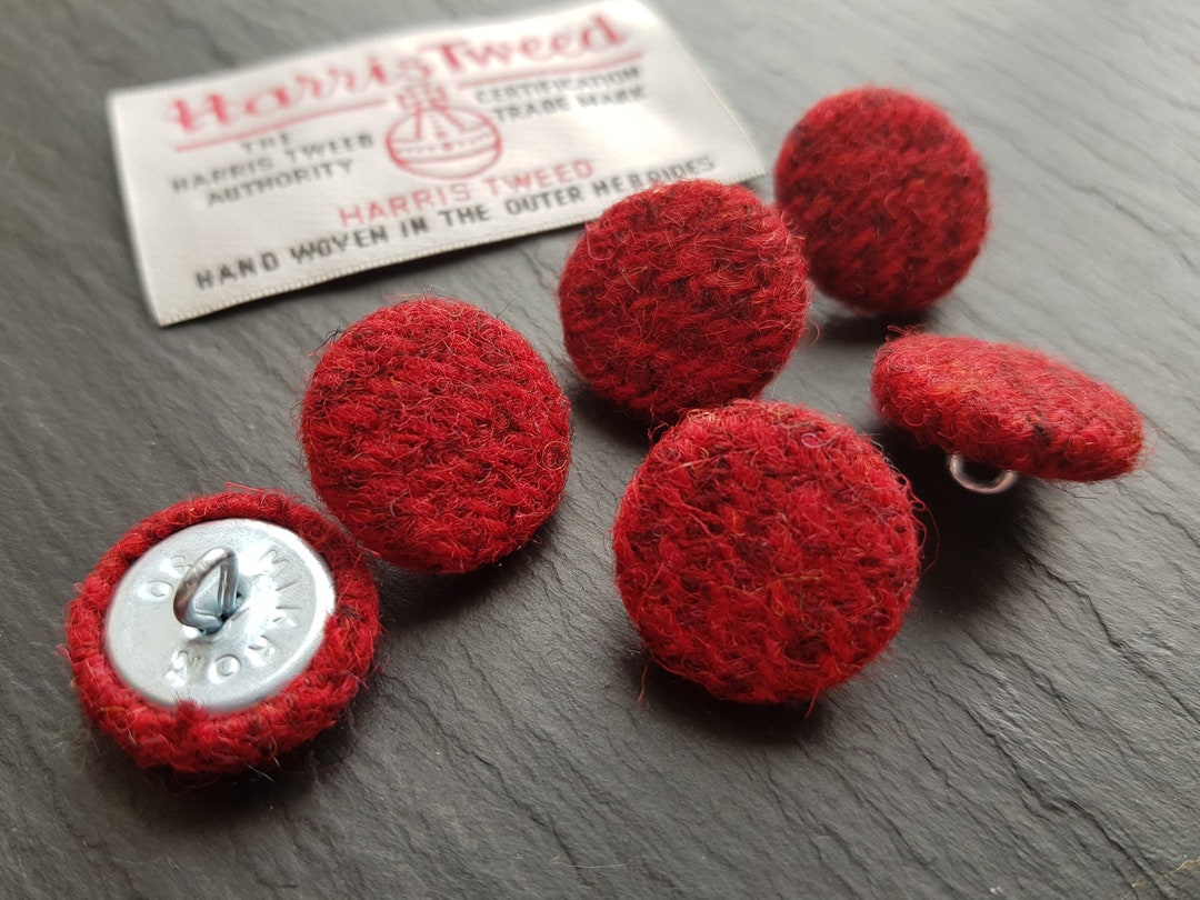 Red Harris Tweed Buttons, Hand Covered, Metal Shank, Sewing Supplies - Etsy