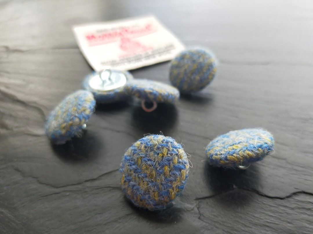 Light Blue Harris Tweed Herringbone Wool Covered Buttons, 19mm, 23mm ...