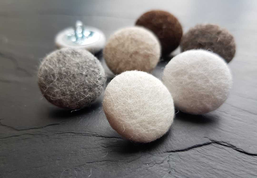 100% Wool Felt Buttons Hand Covered in Natural Colours 25mm Metal Shank ...