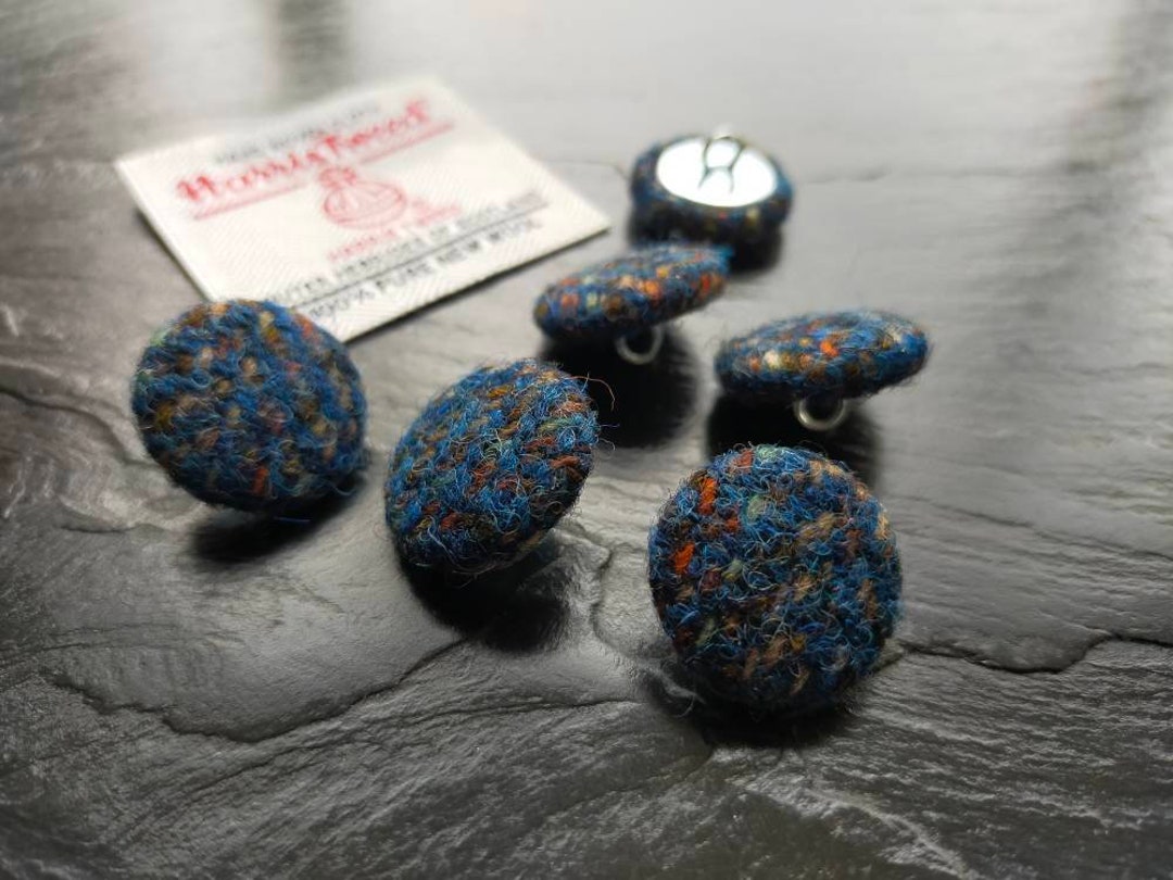 Blue Multicoloured Harris Tweed Fabric Covered Buttons 19mm, 23mm, 25mm ...