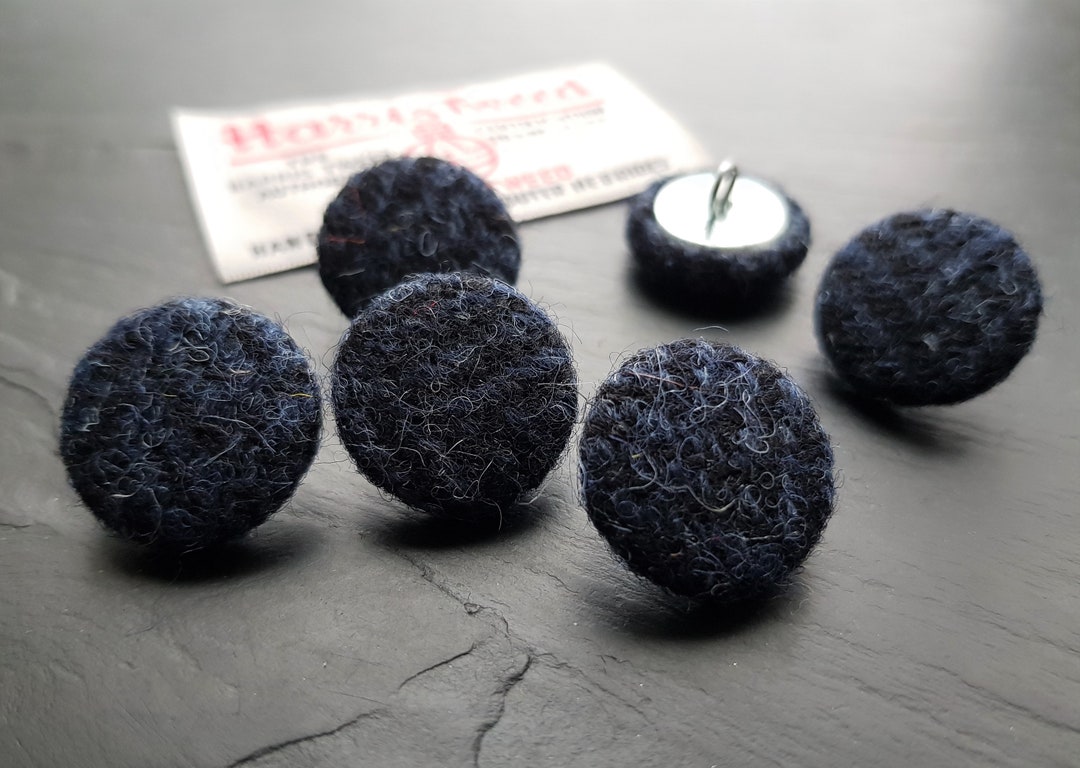 Navy Herringbone Harris Tweed Buttons, 19mm, 23mm, 25mm or 31mm Hand ...