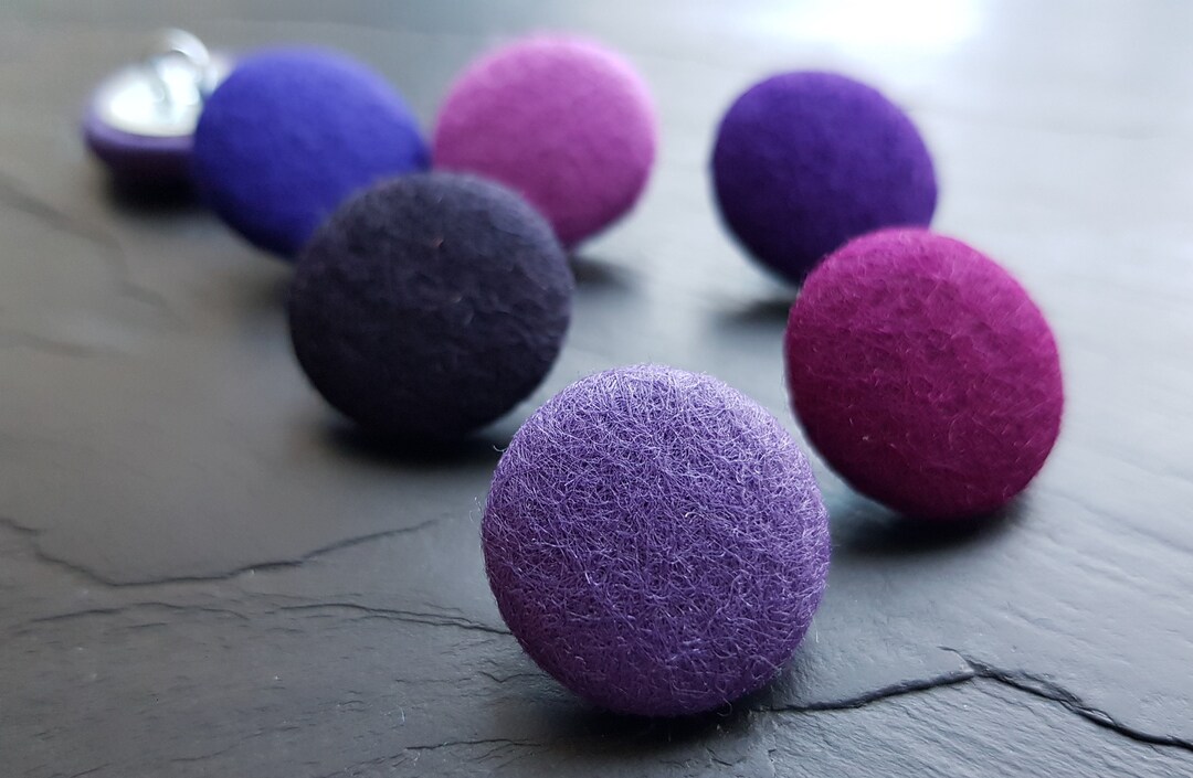 Purple 100% Wool Felt Buttons Hand Covered 25mm Metal Shank Buttons 80 ...