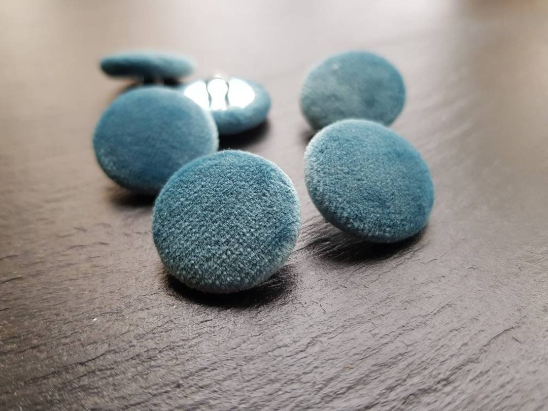 Topaz Blue Velvet Buttons, Hand Covered Ashley Wilde Fabric - Etsy