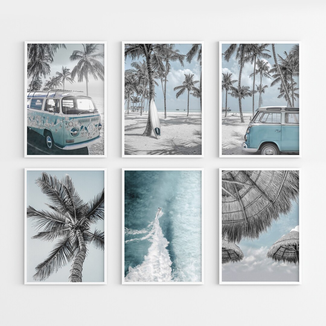 6 Piece Set: Summer Beach Vibe Printable Art. DIGITAL DOWNLOAD. Retro ...