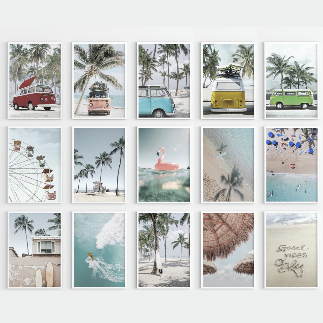 15 Piece Set: Summer Beach Vibe Printable Art. DIGITAL DOWNLOAD. Retro ...