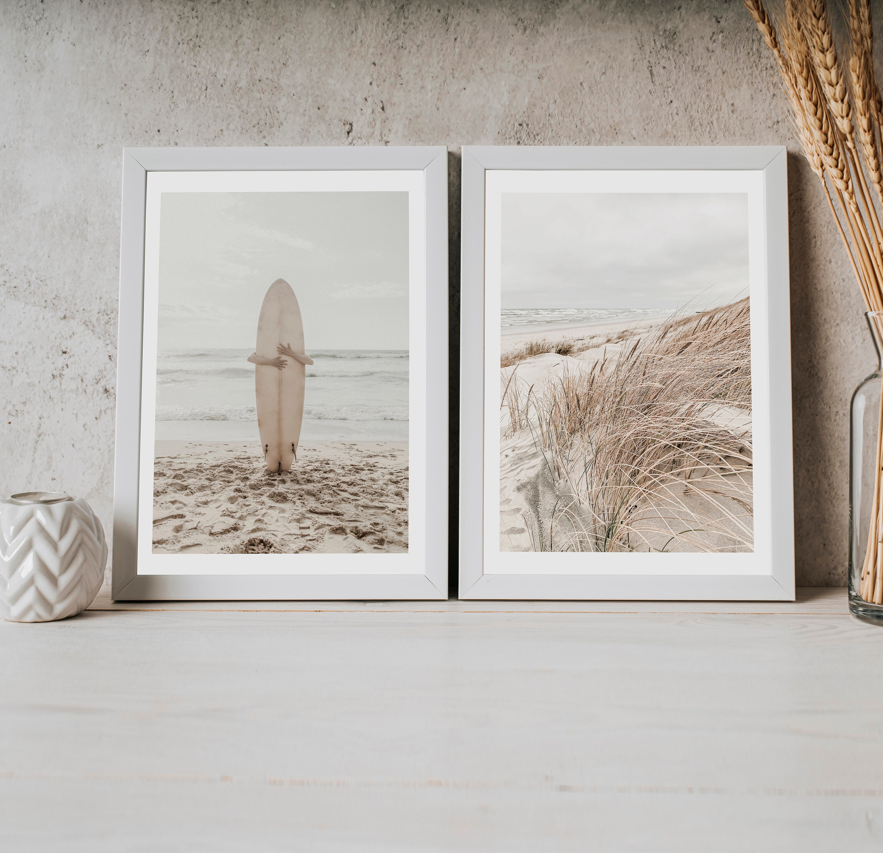 Neutral Boho Beach Posters. Set of 3 Digital Prints. A Seagull Flies on ...