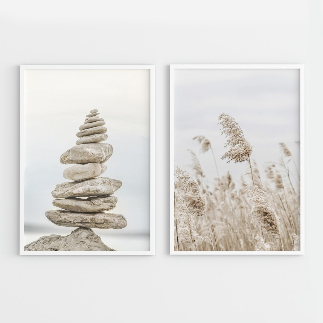 Two Piece Set Zen Wall Decor. Pampas Grass and Stones. Digital Download ...