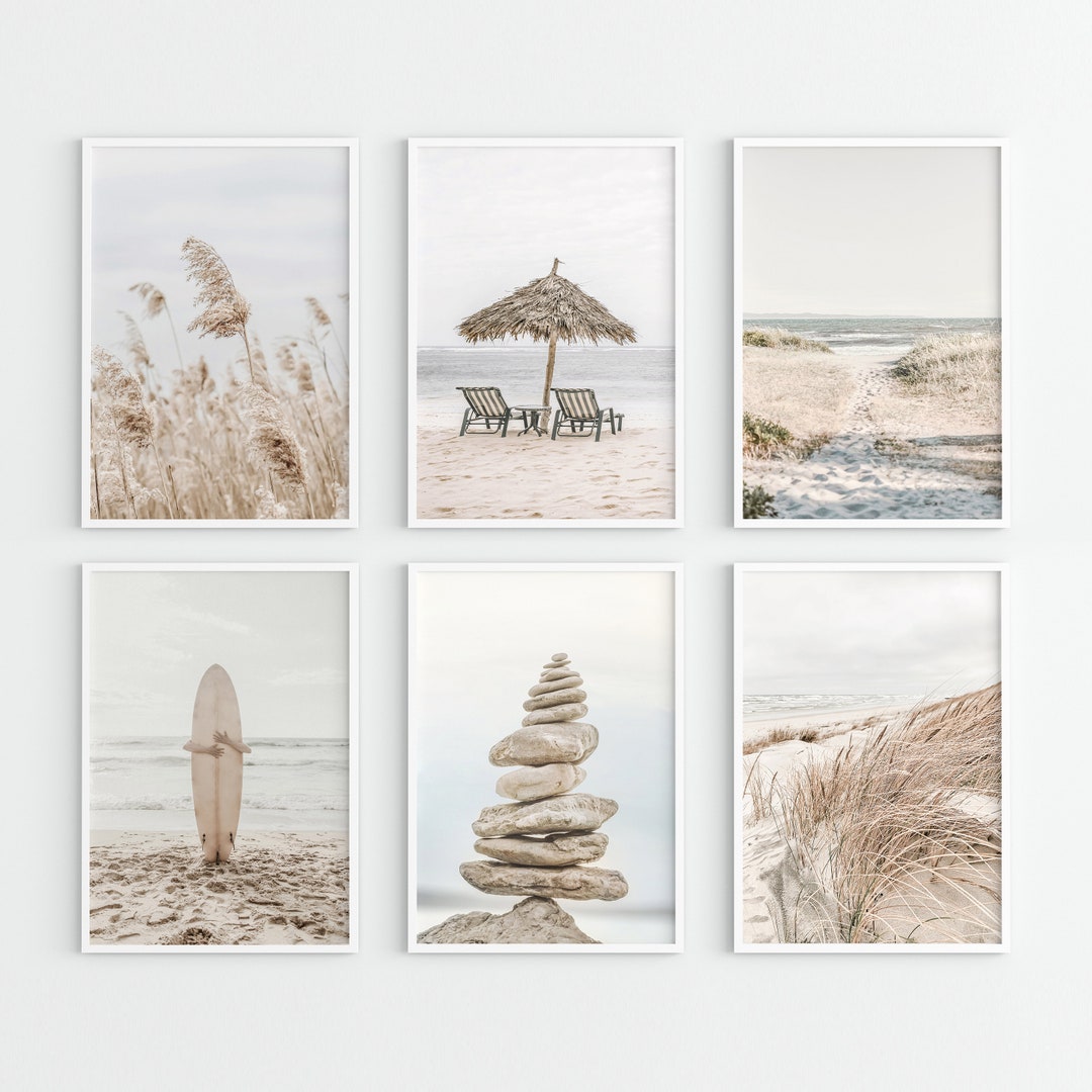 Boho Gallery Wall Set of 6 Digital Prints, Neutral Minimalist Beach ...