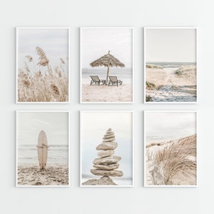 Boho Gallery Wall Set of 6 Digital Prints, Neutral Minimalist Beach ...