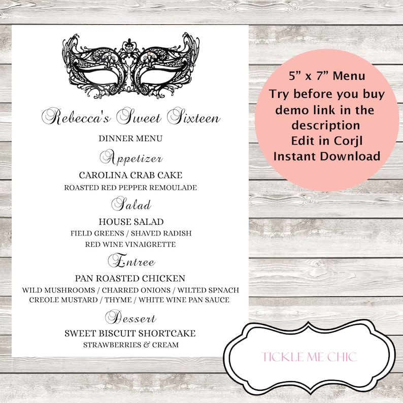 Editable Masquerade Ball Menu Masquerade Party Menu Sweet - Etsy