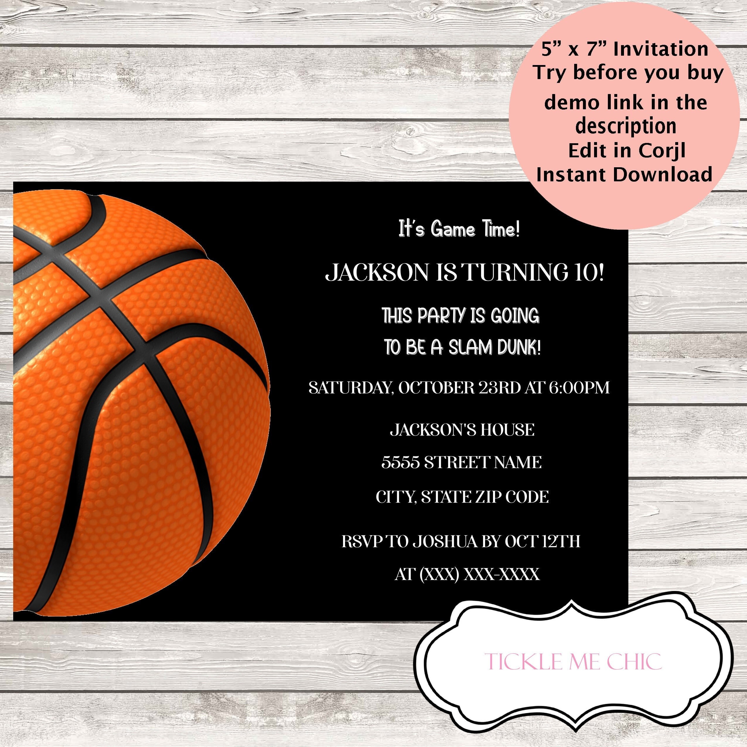 Paper Basketball Invitation Printable Basketball Instant Template ...