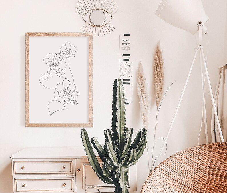 Head of Flowers One Line Art Flower Woman Printable Boho | Etsy