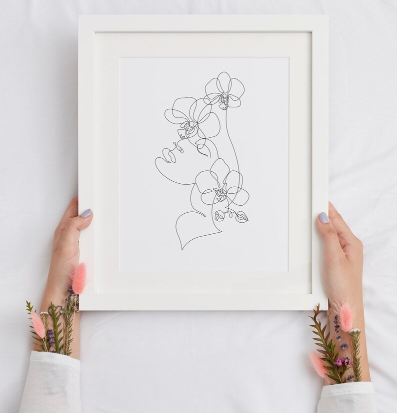 Head of Flowers One Line Art Flower Woman Printable Boho | Etsy