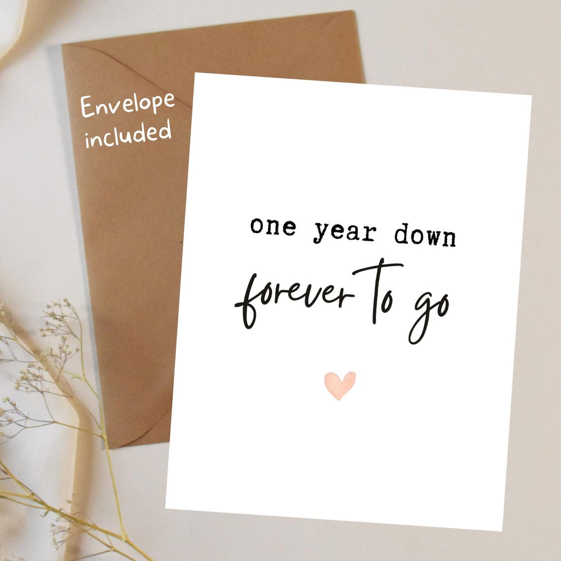One Year Anniversary Card, 1st Anniversary Gift, One Year Down Forever ...