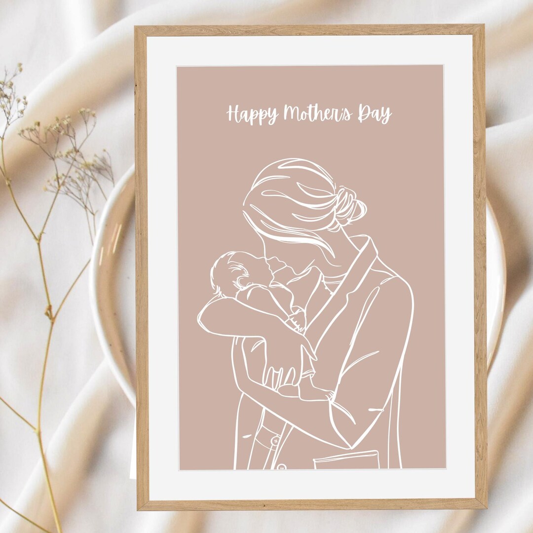 Custom Line Drawing Mother's Day Line Art, One Line Drawing ...