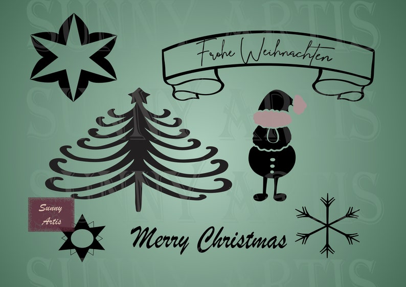 SVG and DXF Plotter Files: Christmas Set - Stars, Tree, Santa Claus ...