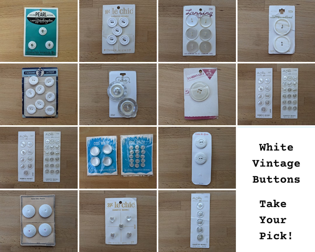Vintage WHITE Buttons - Various Sizes + Colors - Take Your Pick for ...
