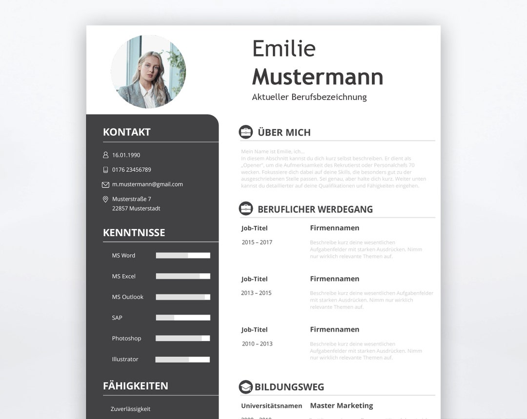 CV, Application Template and Cover Letter German. Curriculum Vitae, CV ...