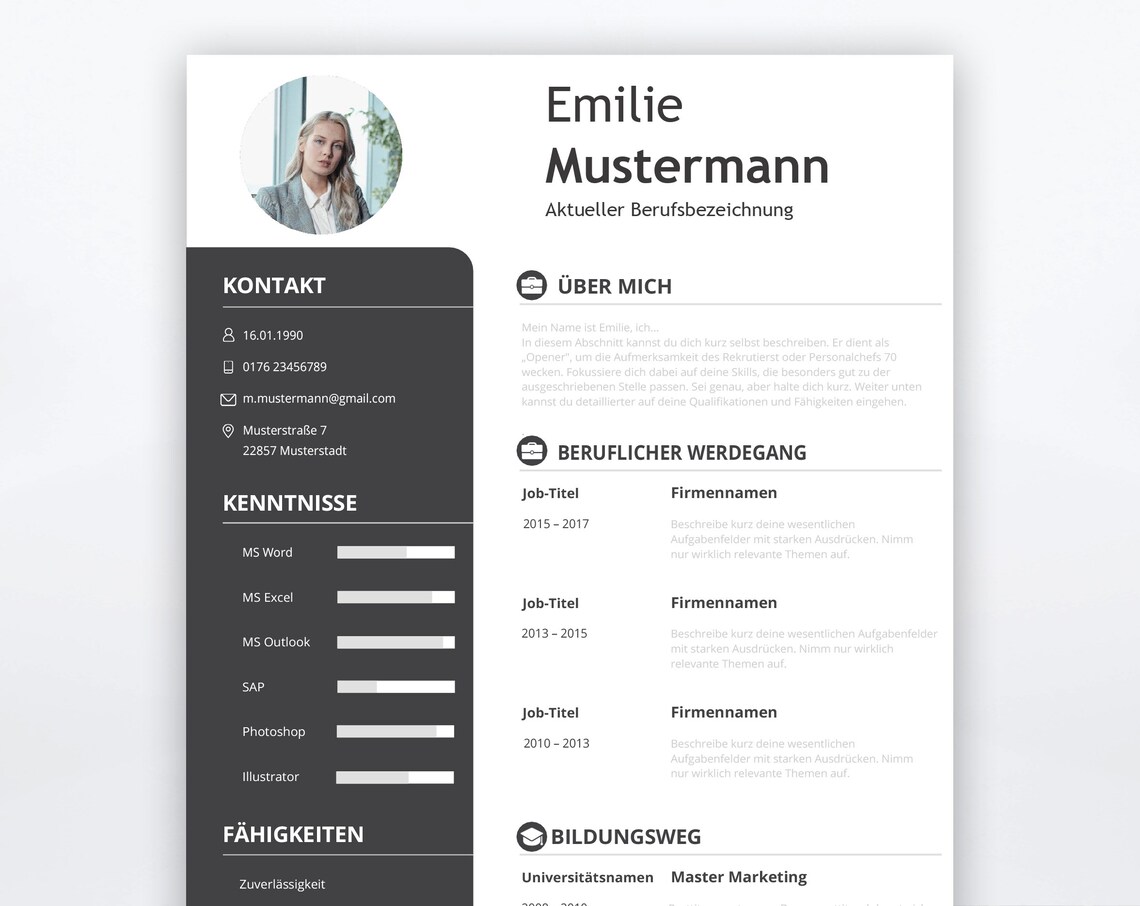 CV, Application Template and Cover Letter German. Curriculum Vitae, CV ...