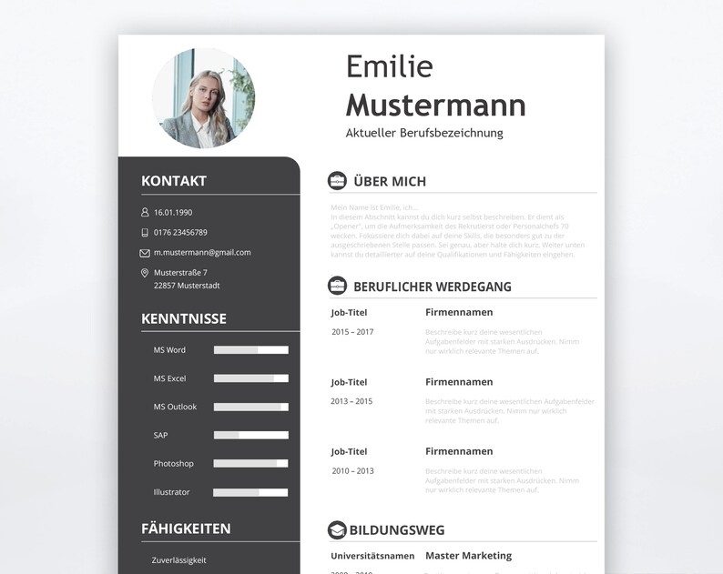 CV, Application Template and Cover Letter German. Curriculum Vitae, CV ...