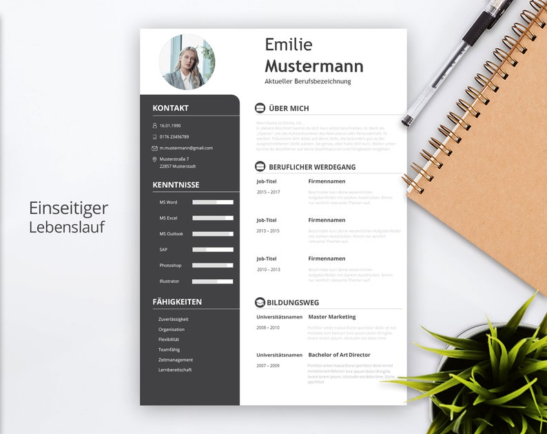 CV, Application Template and Cover Letter German. Curriculum Vitae, CV ...