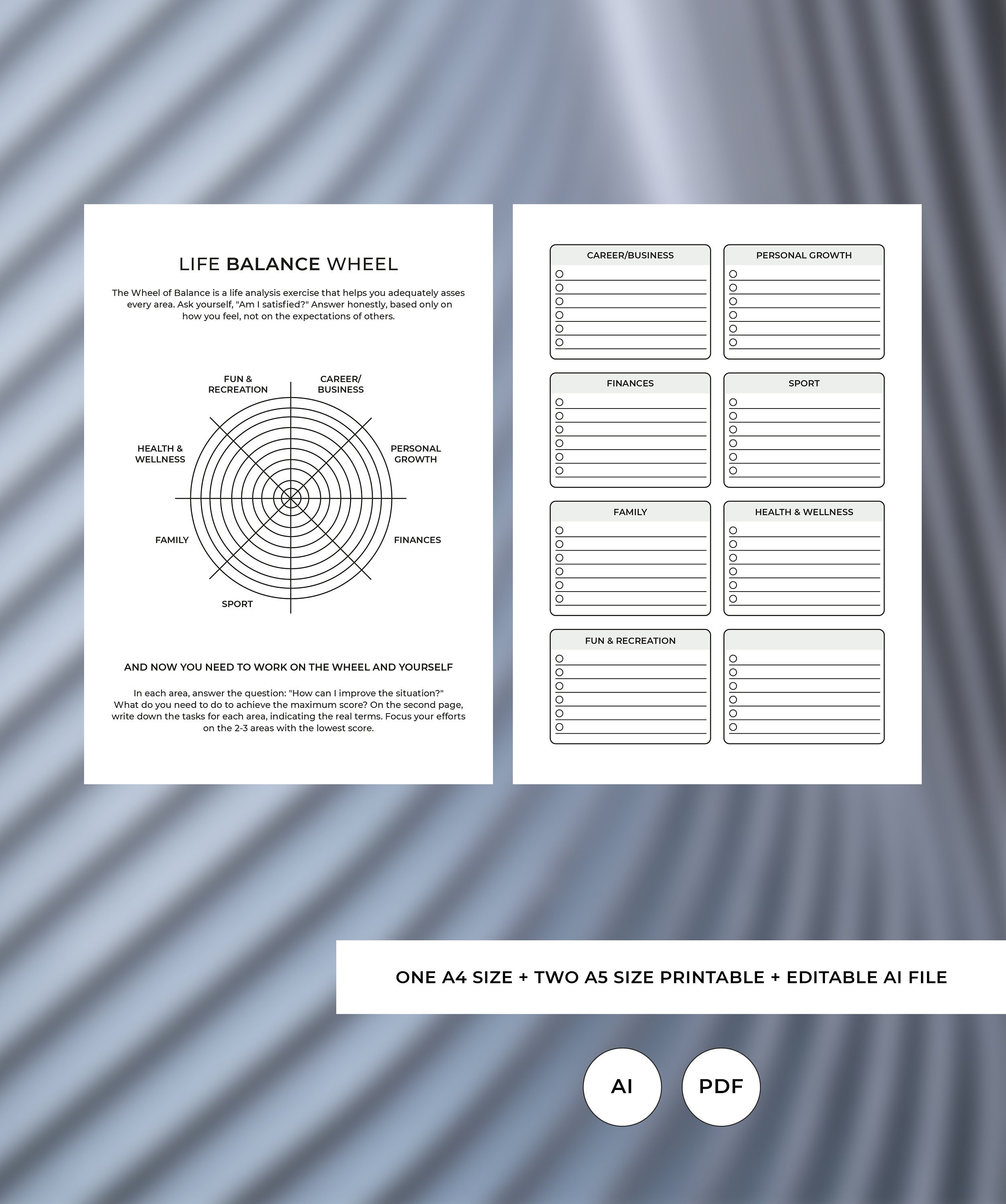 Printable Life Goal Planner, Digital Download, Wheel of Balance, Life ...