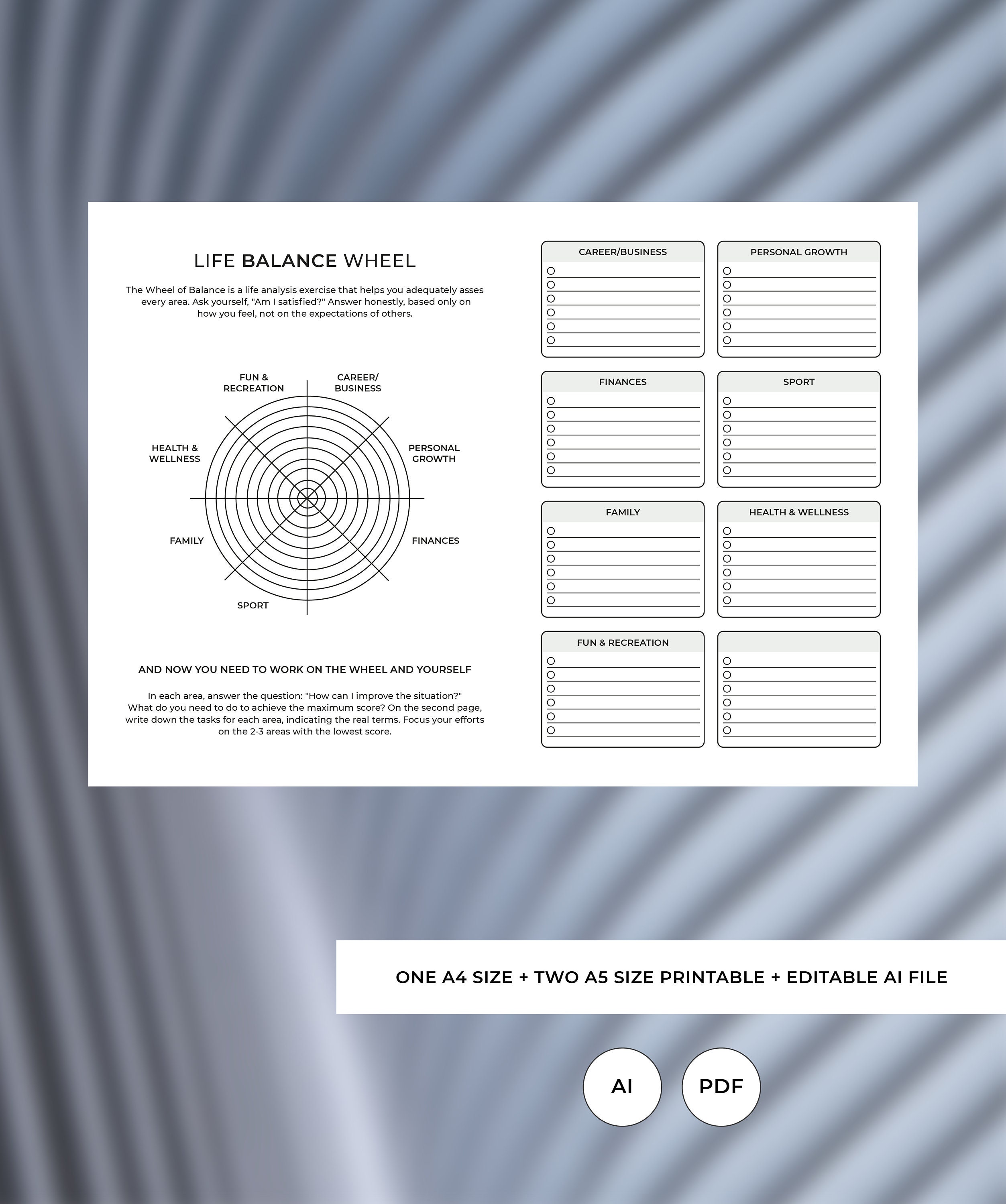 Printable Life Goal Planner, Digital Download, Wheel of Balance, Life ...