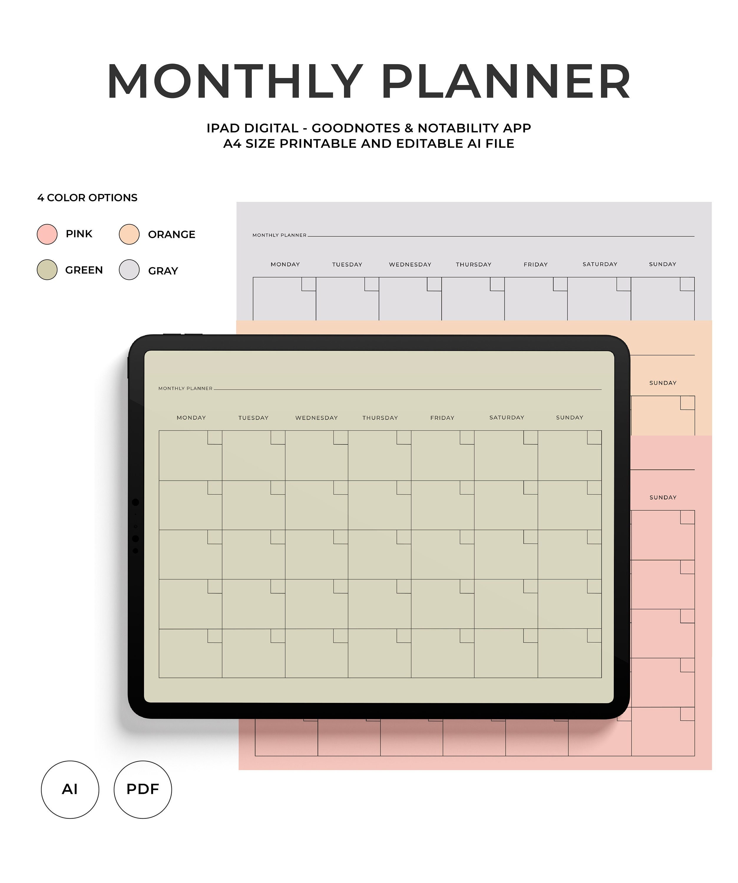Printable Calendar 2022 | Monthly Planner 2022 | A4, Letter | Landscape ...