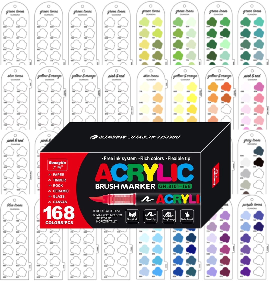 Guangna 168-piece Acrylic Brush Markers Swatch - Digital PDF Brush ...