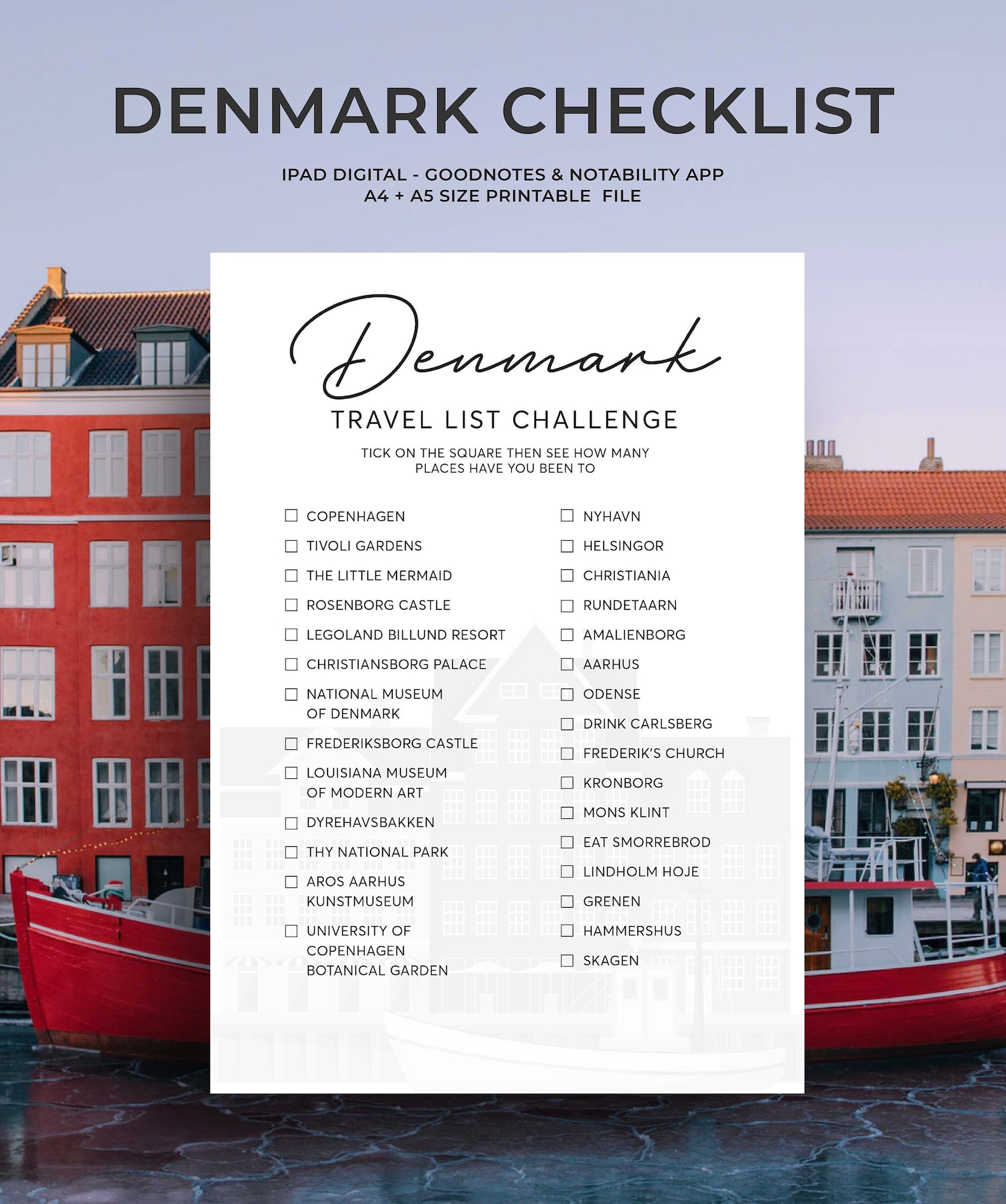 Denmark Travel Checklist & Travel List, Printable, Denmark Vacation ...