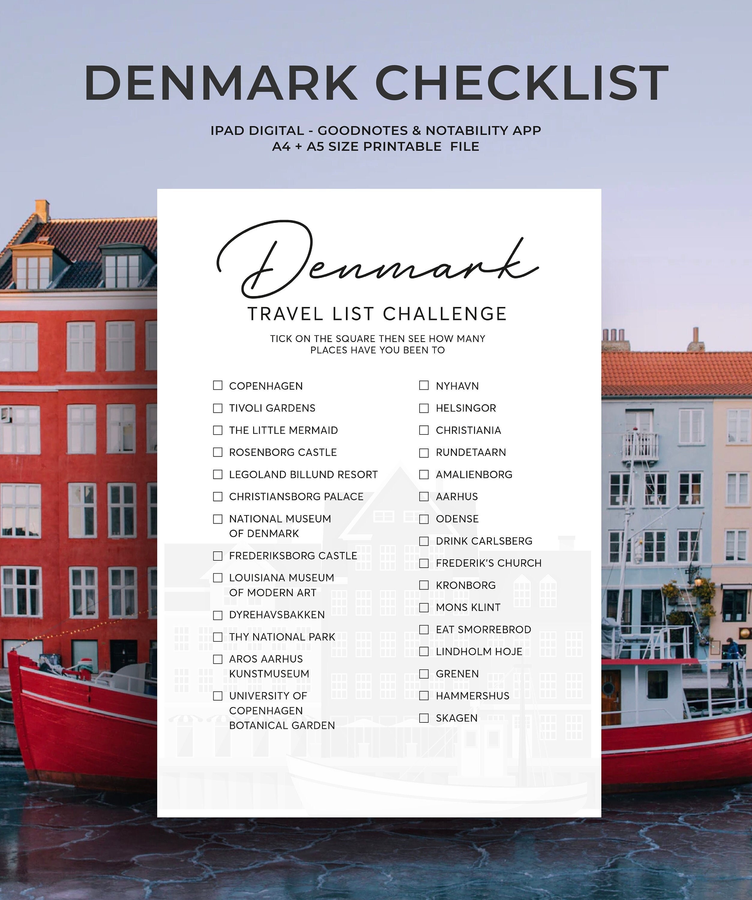 Denmark Travel Checklist & Travel List, Printable, Denmark Vacation ...