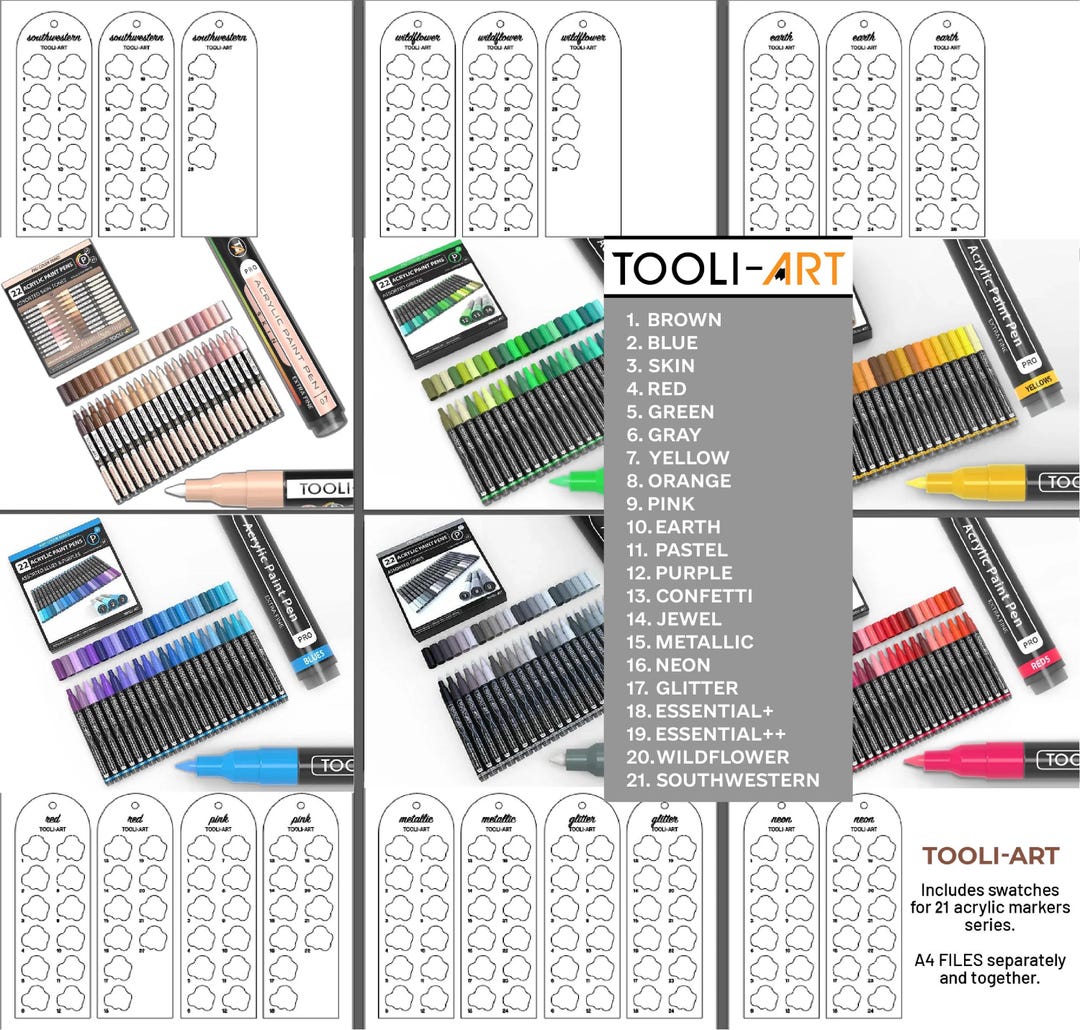 Tooli-art Markers Swatch 21 Series Digital PDF Brush Markers Swatch ...
