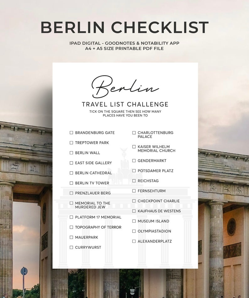 Berlin Travel Checklist & Travel List, Printable, Berlin Vacation Ideas ...