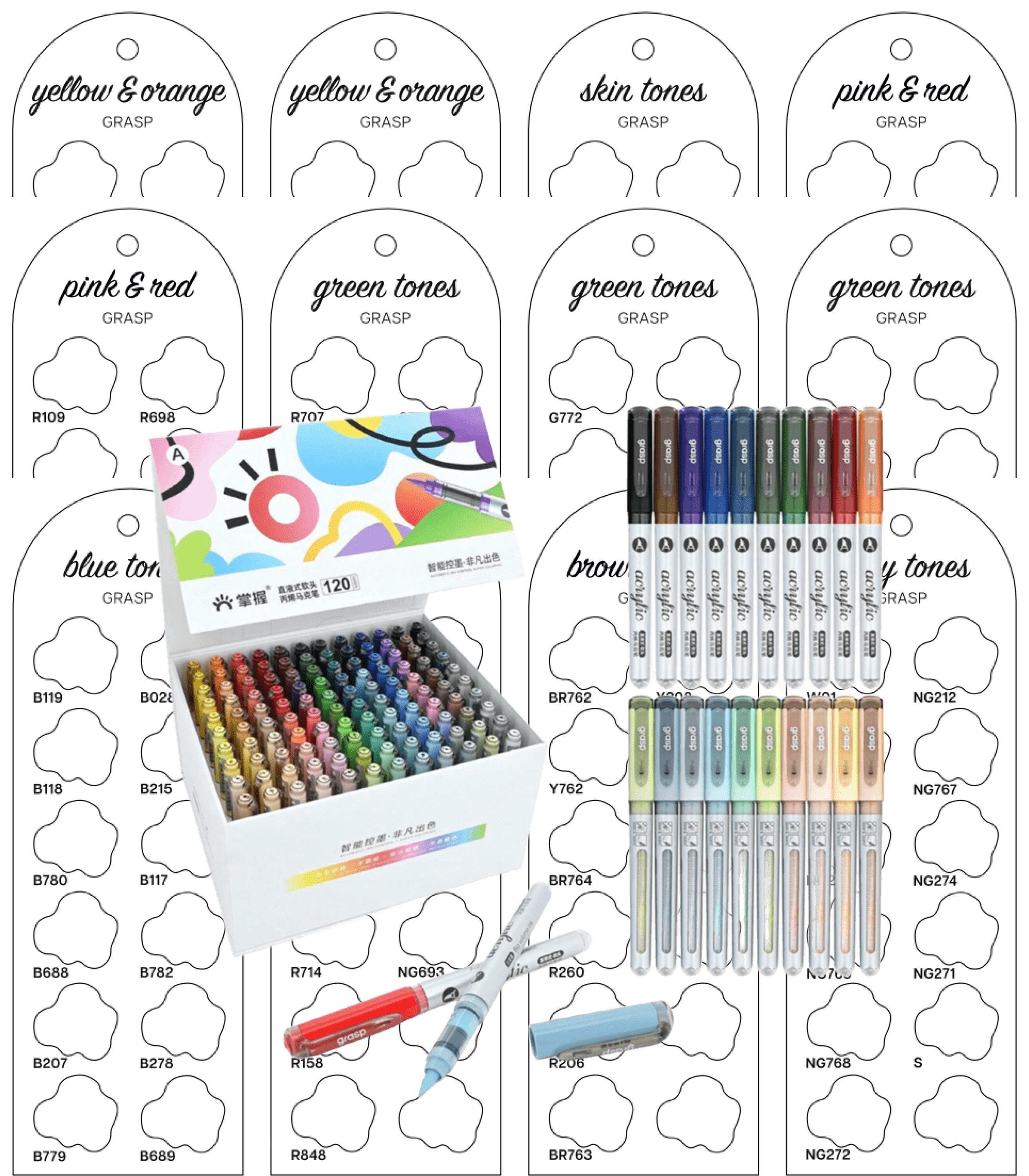 Digital PDF Grasp 120 Piece Shein Brush Acrylic Markers Swatch Template ...