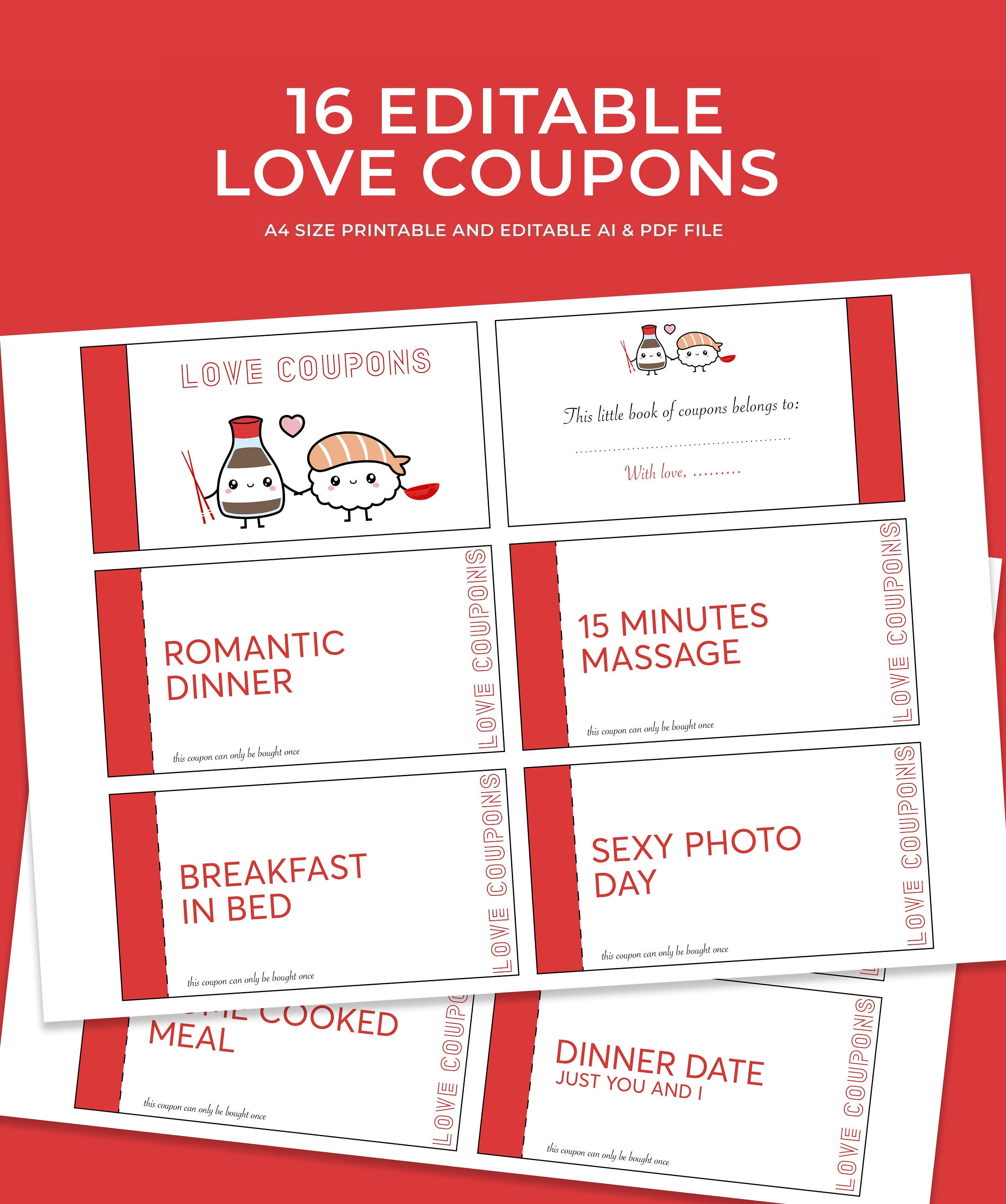 Love Coupon Book, Printable Coupons for Him/ for Her, Valentine's Day ...