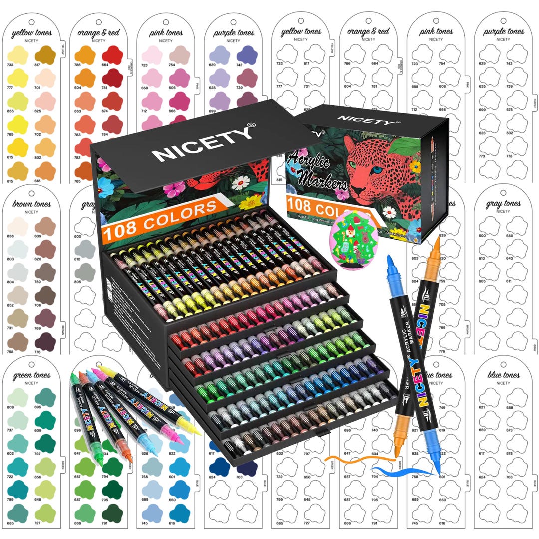 Modèle de marqueurs de peinture acrylique double pointe Nicety 108 ...