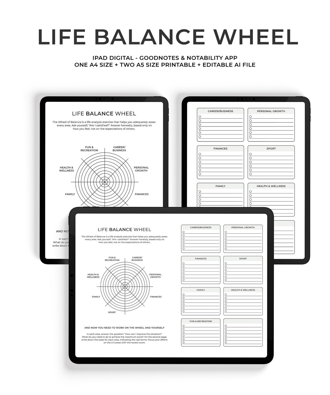 Printable Life Goal Planner, Digital Download, Wheel of Balance, Life ...