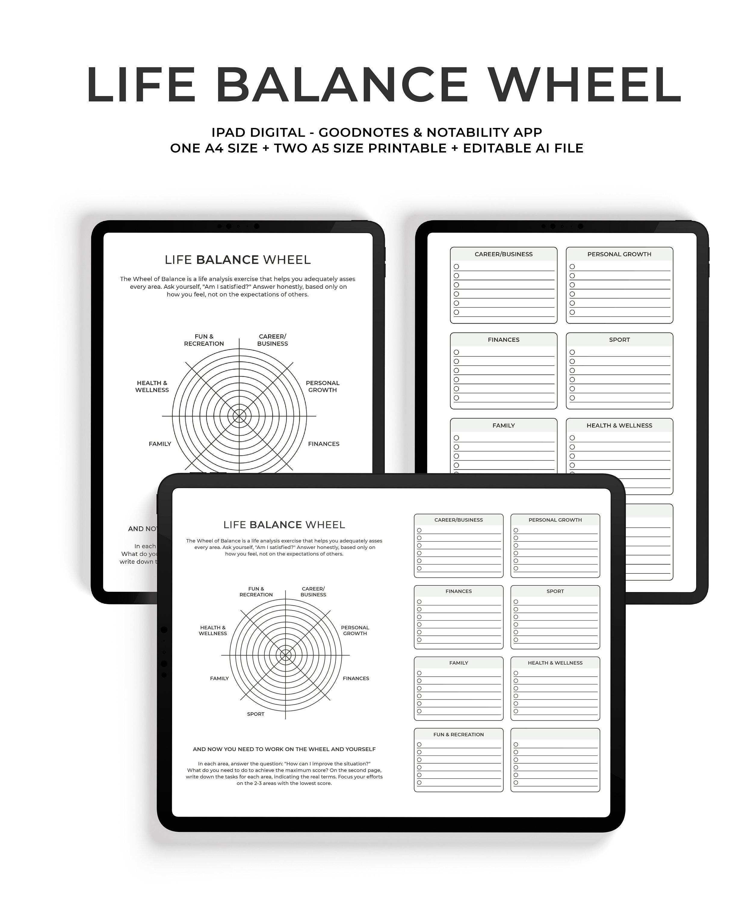Printable Life Goal Planner, Digital Download, Wheel of Balance, Life ...