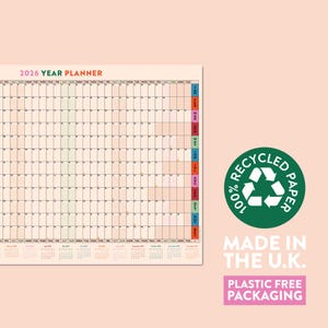 2026 A1 Wall Planner | Colourful Year Calendar | Landscape | Work Hard ...