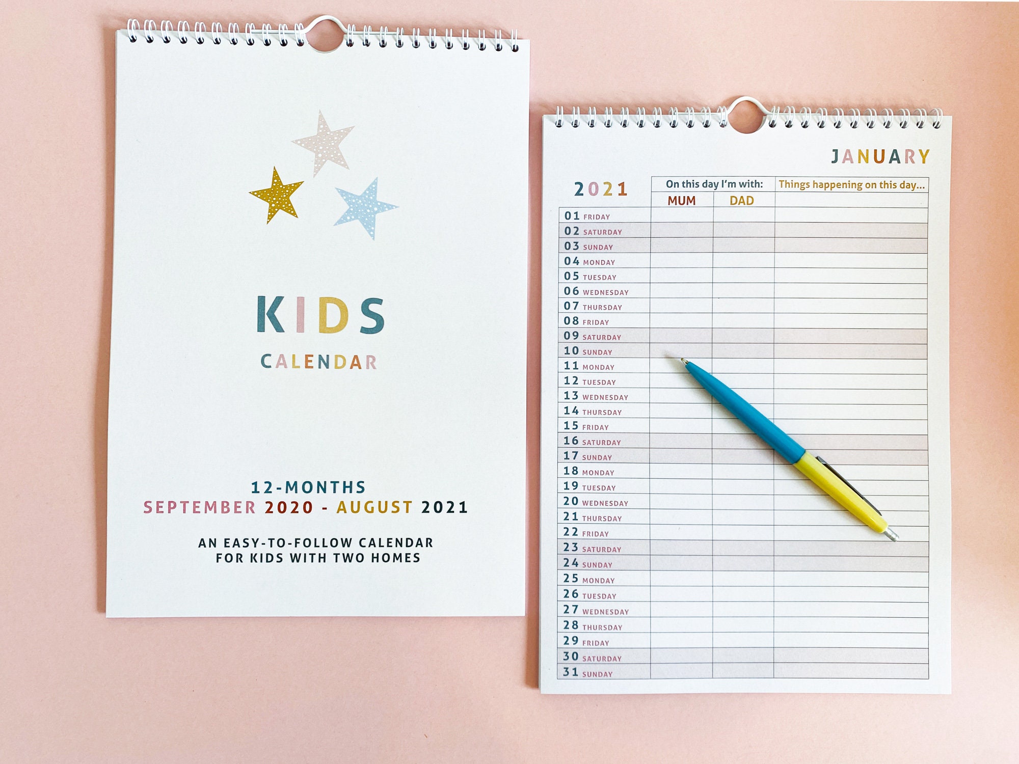 co-parenting-kids-calendar-planner-12-month-wall-calendar-etsy