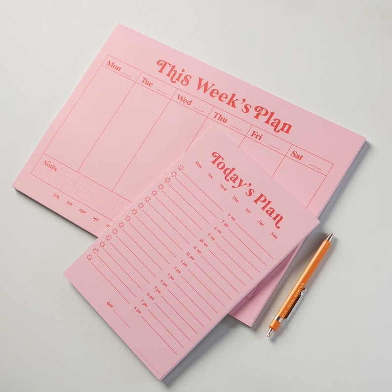 Weekly & Daily Planner Pad Set Pink and Red | Daily Notepad | To-do ...
