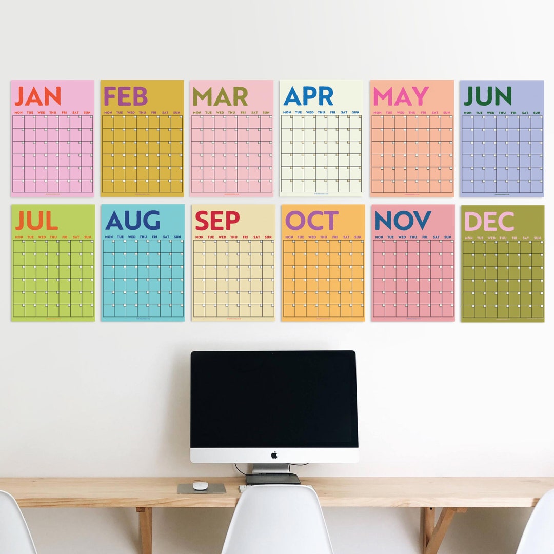 Large Monthly Wall Planner A3 Colourful XL Wall Planner Individual ...