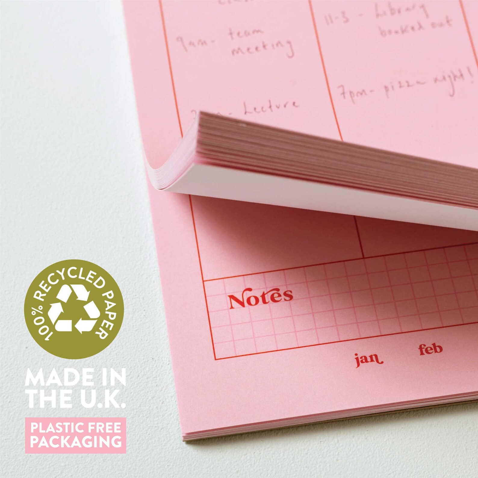 A4 Weekly Planner Pad Pink & Red Bold Desk Planner | Weekly Notepad ...