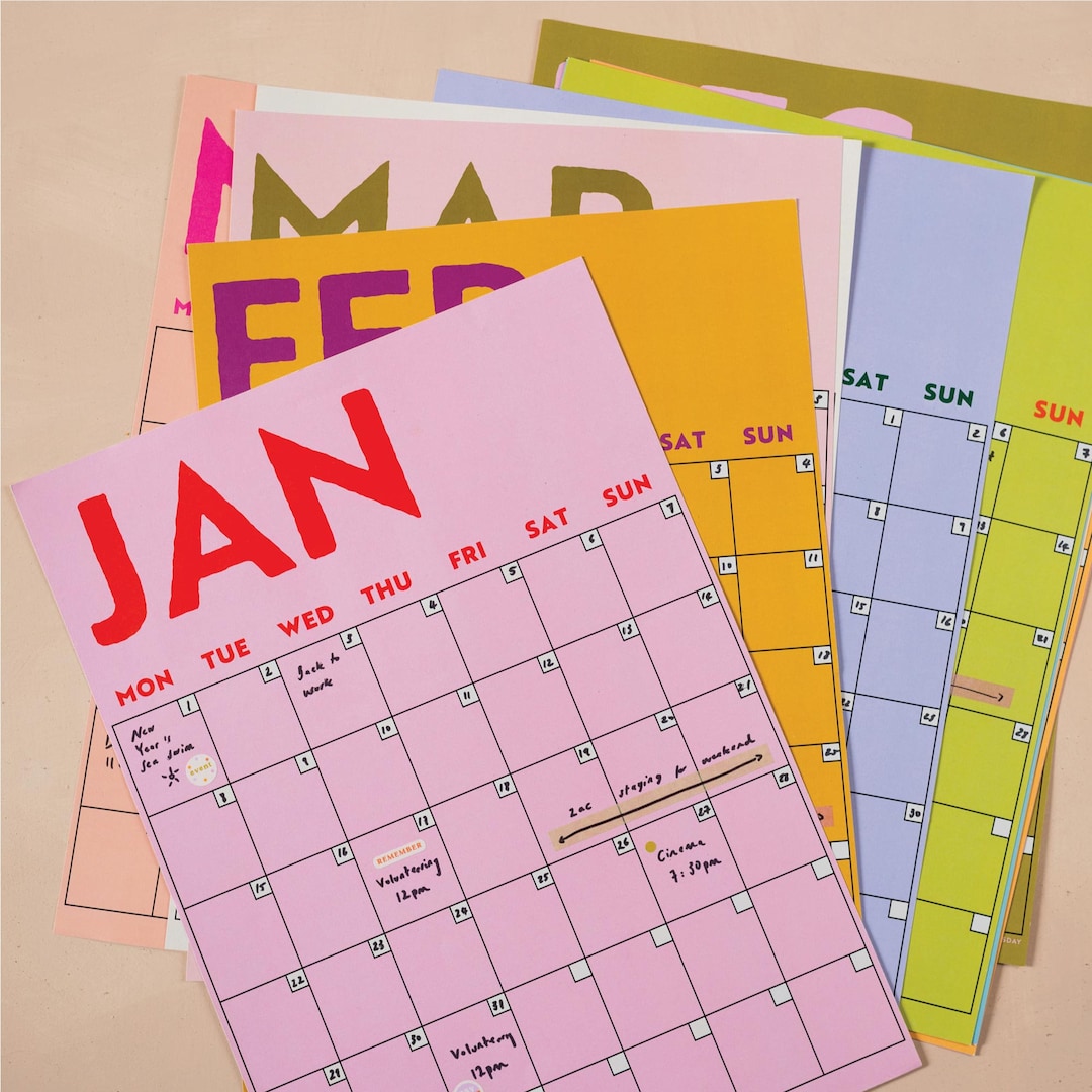 Large Monthly Wall Planner A3 Colourful | XL Wall Planner | Individual ...
