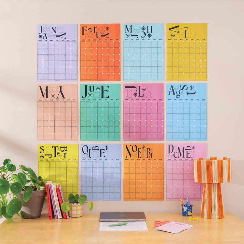 Large Typograhy Wall Planner A3 Posters Bold, Colourful, Playful Fonts ...