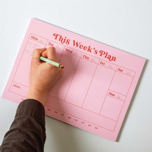 A4 Weekly Planner Pad Pink & Red Bold Desk Planner | Weekly Notepad ...
