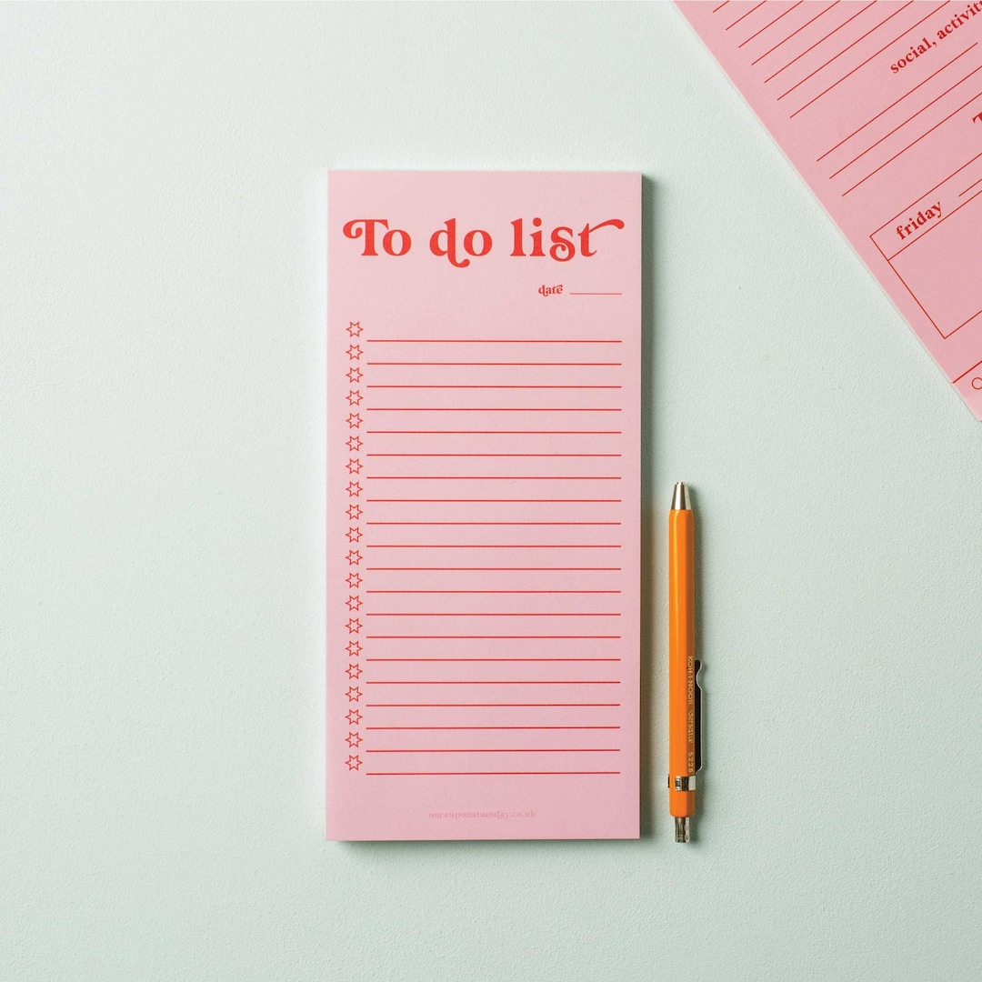 Slim To-do List & Notepad Pink and Red Bold Deskpad | Tear off Notepad ...
