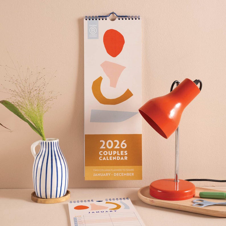2026 Couples Planner | Shared Wall Calendar | Abstract Art | 2 Column ...