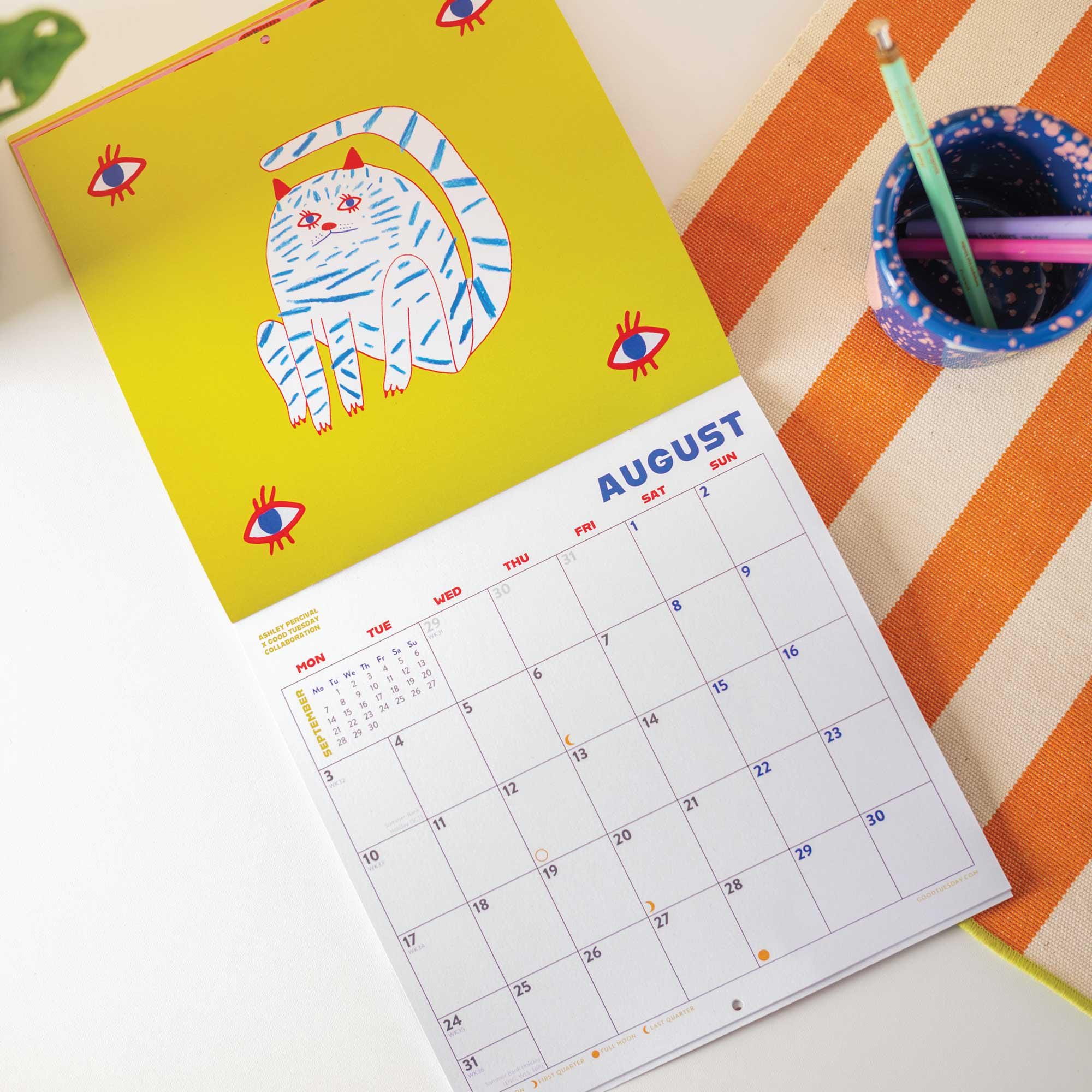 2026 Cat Art Calendar | Monthly Planner | Cat Illustrations | Colourful ...